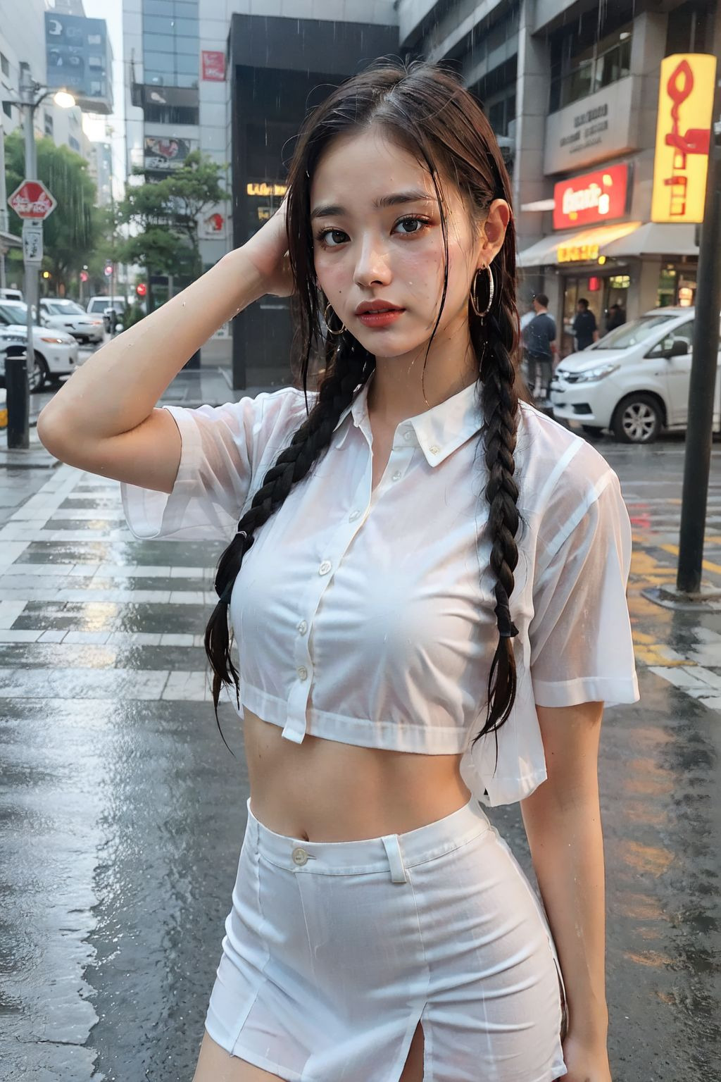 우산이 없어 흠뻑 젖은 Ai 후방주의 꾸르