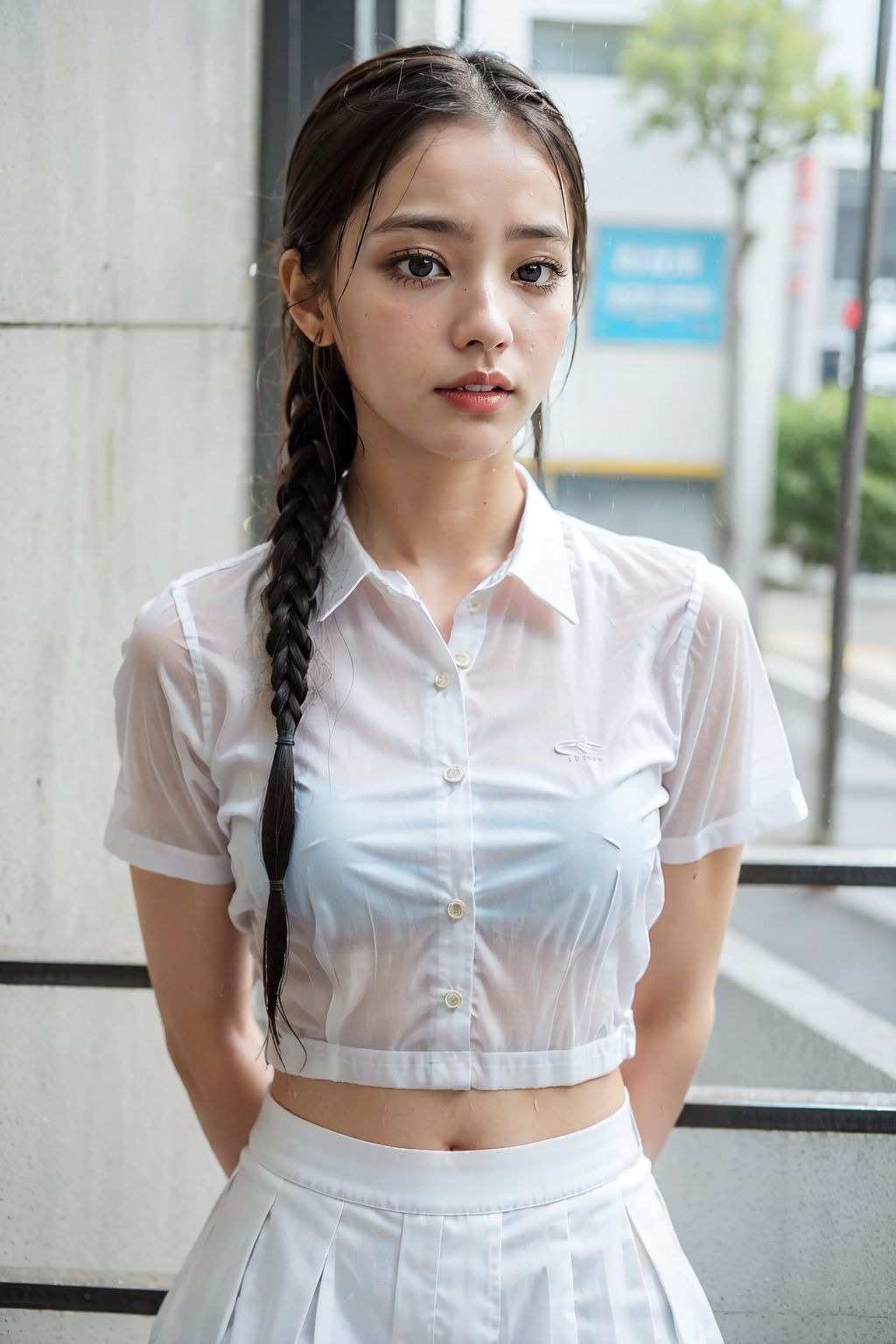 우산이 없어 흠뻑 젖은 Ai 후방주의 꾸르