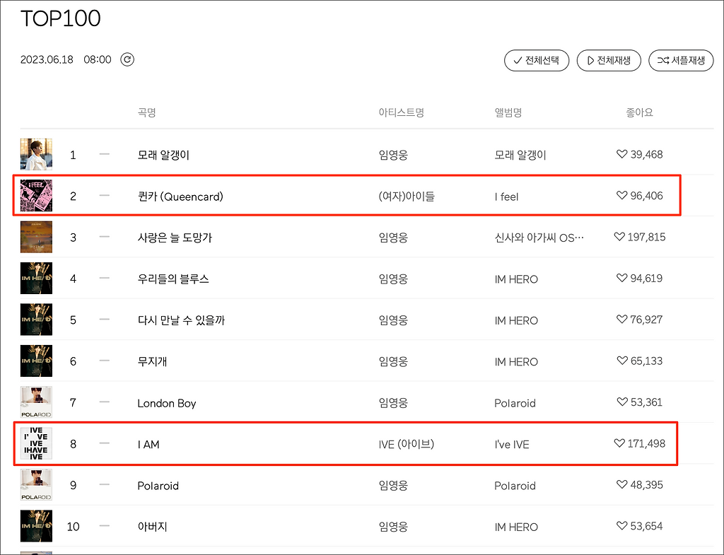 잡담 | 멜론 top10에 임영웅이 8곡... - Daum 카페