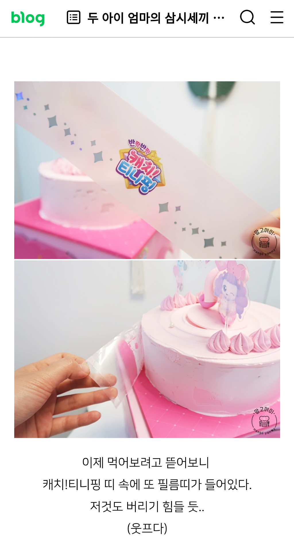 먹고 살자고 하는 짓인데 뚜레쥬르 티니핑 콜라보 하츄핑 케이크 웃픈 리뷰 Daum 카페