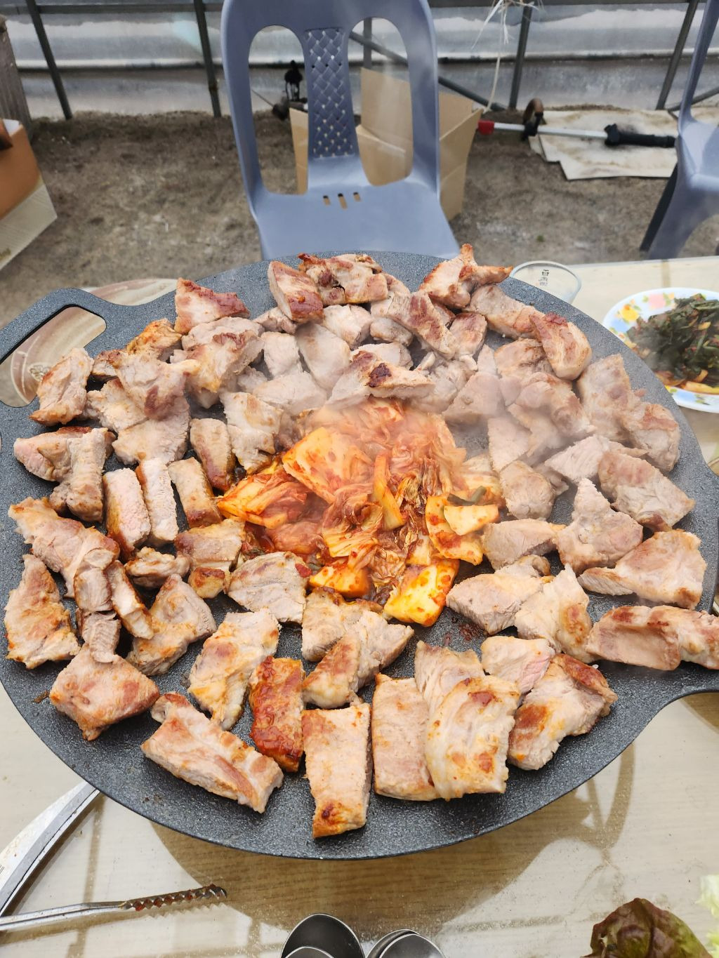 잘 먹는 먹보들 비내리는 날 비닐하우스안에서 고기파티 Daum 카페