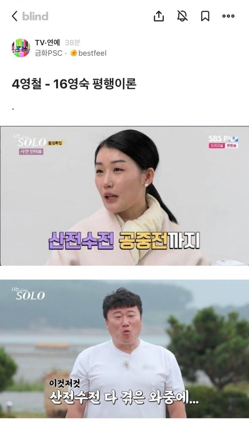 나는 솔로 갤러리 나는솔로 4영철 16영숙 평행이론 이왜진 Daum 카페