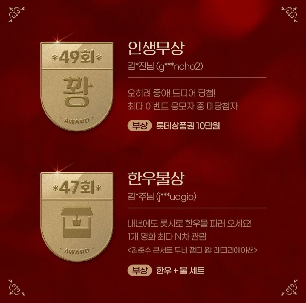 이 세상의 모든 것 모아모아 올해도 센스 넘치는 롯데시네마 연말대상 시상식 상 이름선물 Daum 카페
