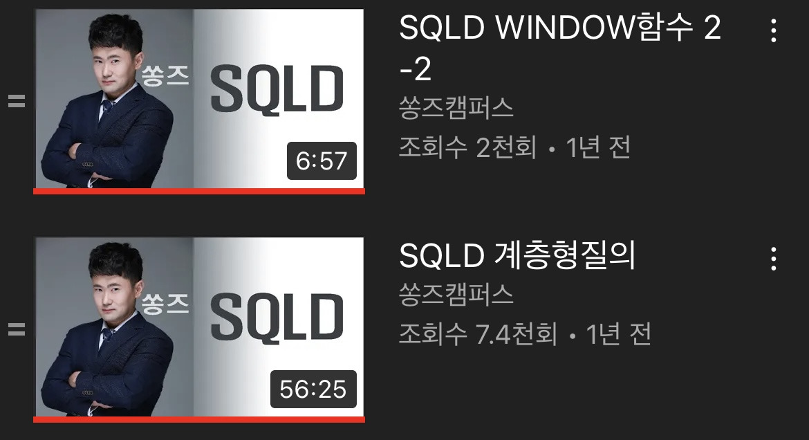 SQLD 삼수생이 공부할 때, 도움받았던 유튜브 영상들