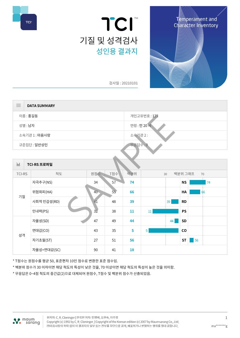 TCI 기질 및 성격검사 해석상담