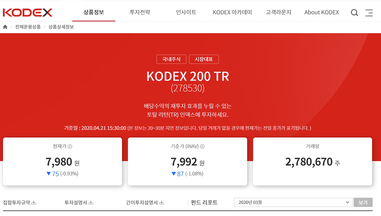 KODEX(코덱스) 200 TR 설명
