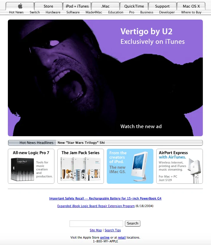 History of Apple web site