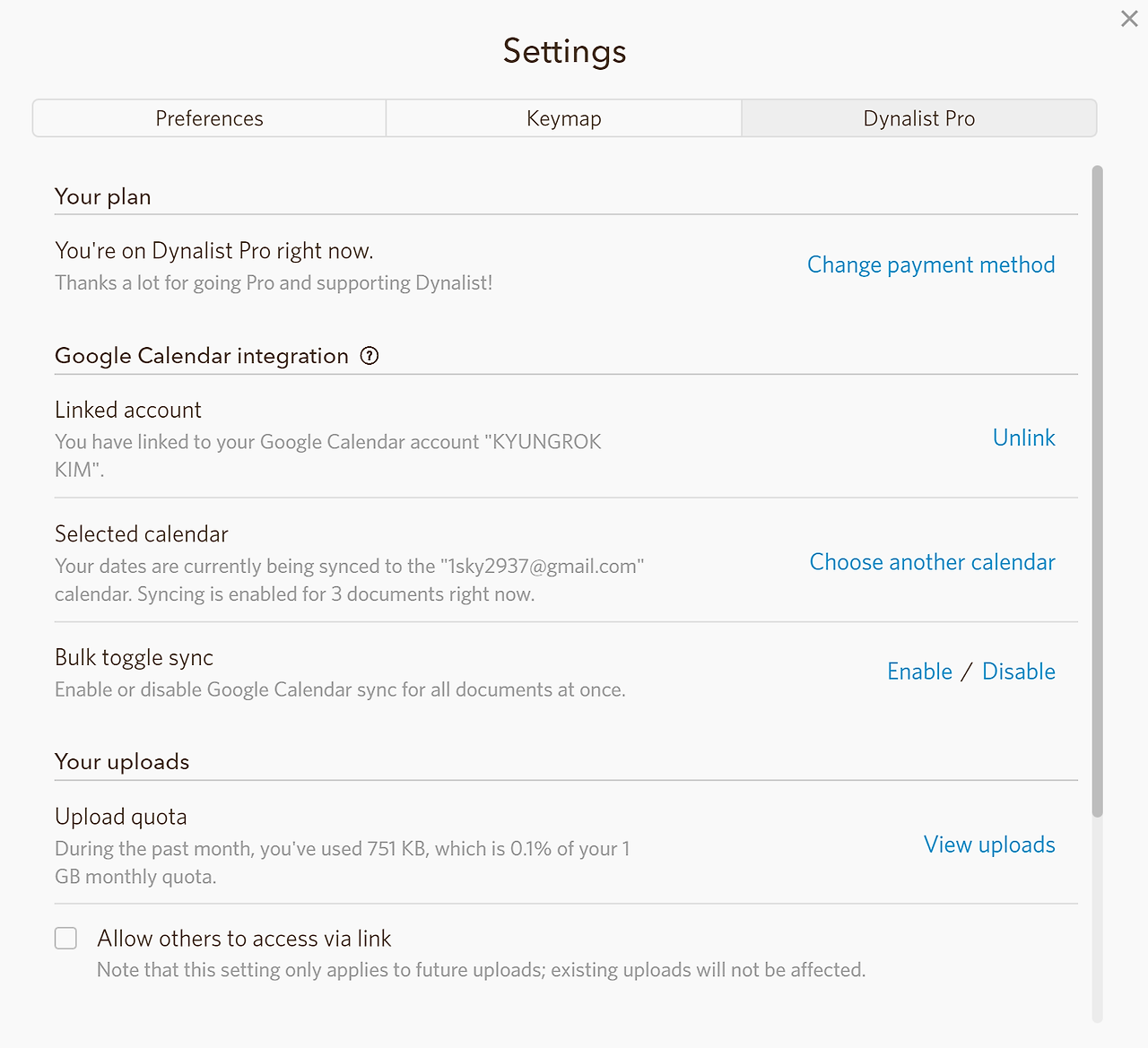 Dynalist와 구글 캘린더 연동