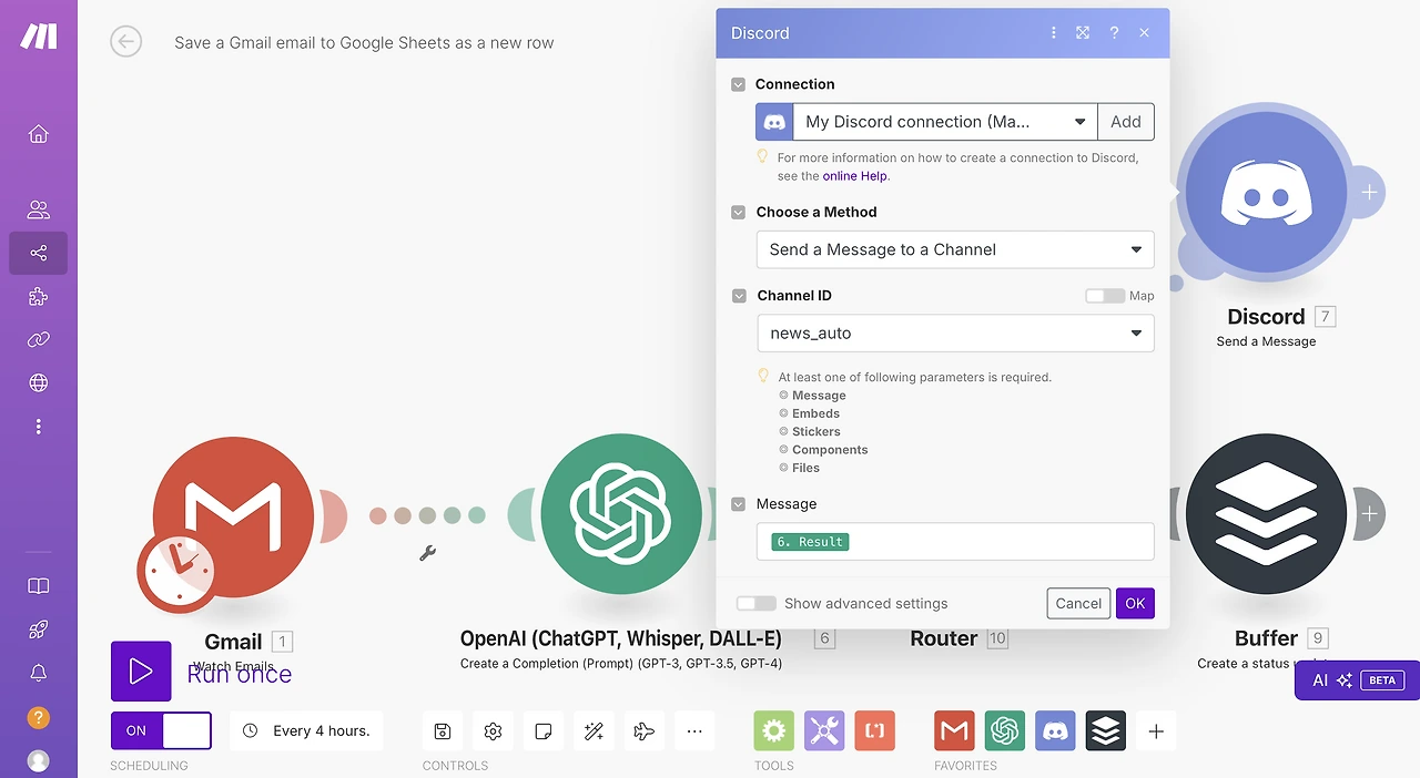 Make 자동화 Gmail-ChatGPT-Discord