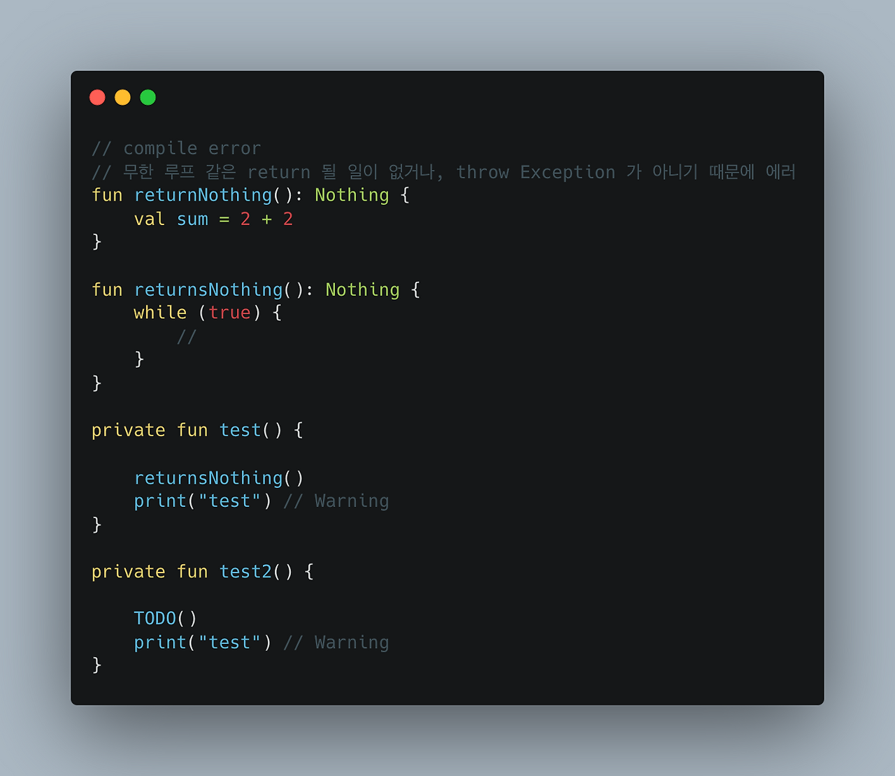 Kotlin Unit, Nothing