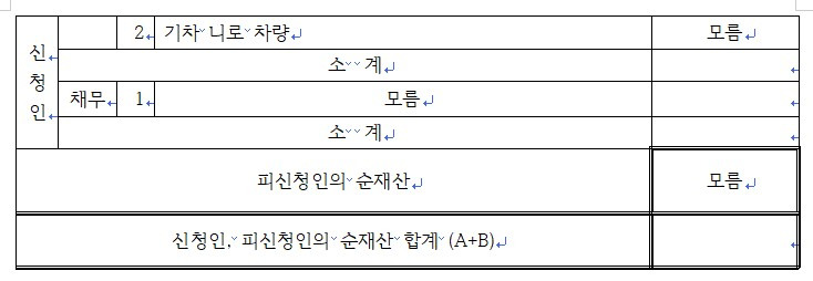 이혼시 재산분할청구 재산분할명세서