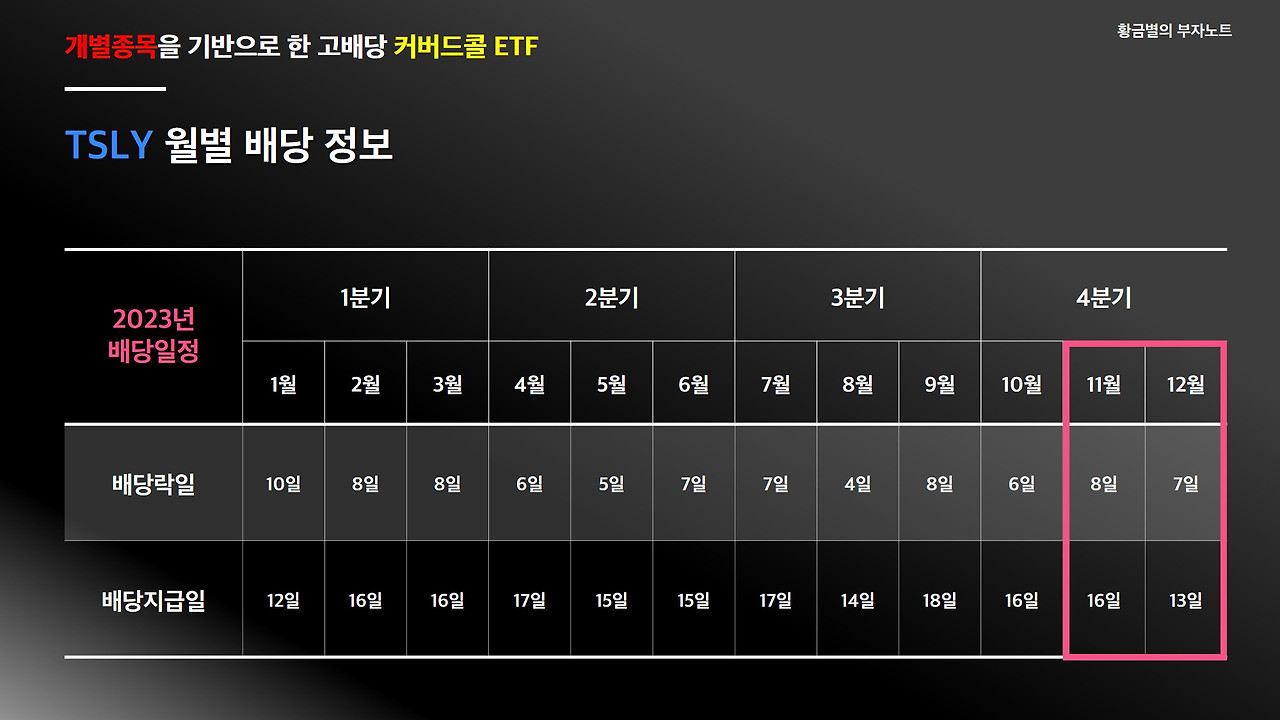 배당률 76%인 TSLY 23년 11월 배당 정보