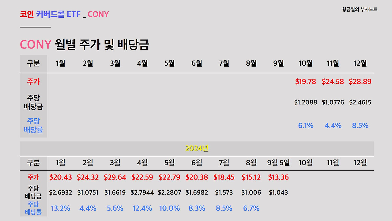 CONY NVDY TSLY 9월 배당금 정보