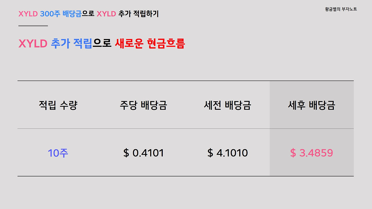 Xyld 300주 배당금 재투자 전략