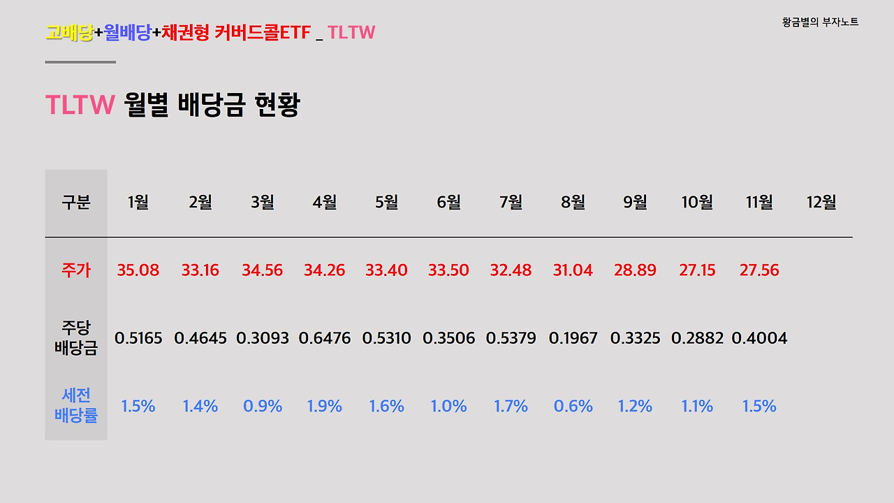 배당률 18.4%인 TLTW 2023년 11월 배당정보
