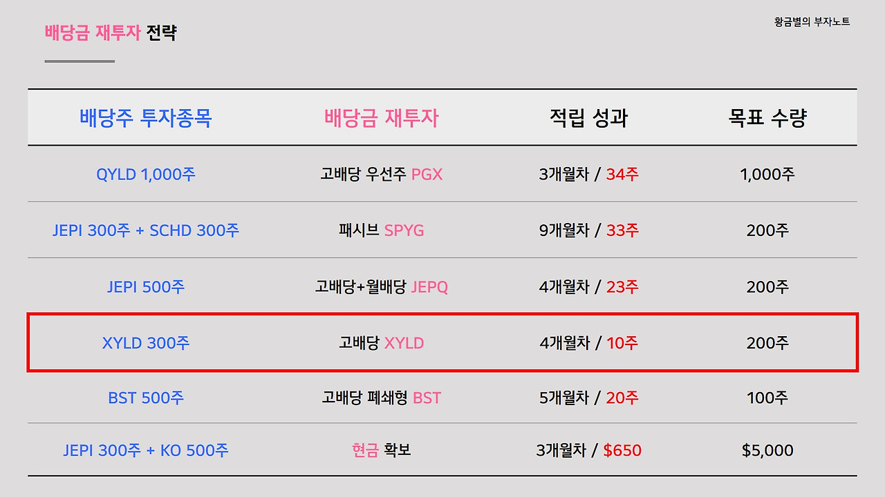 XYLD 300주 배당금 재투자 전략!