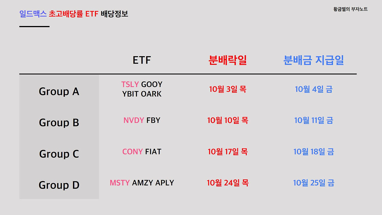 일드맥스 ETF [CONY NVDY TSLY] 배당일정