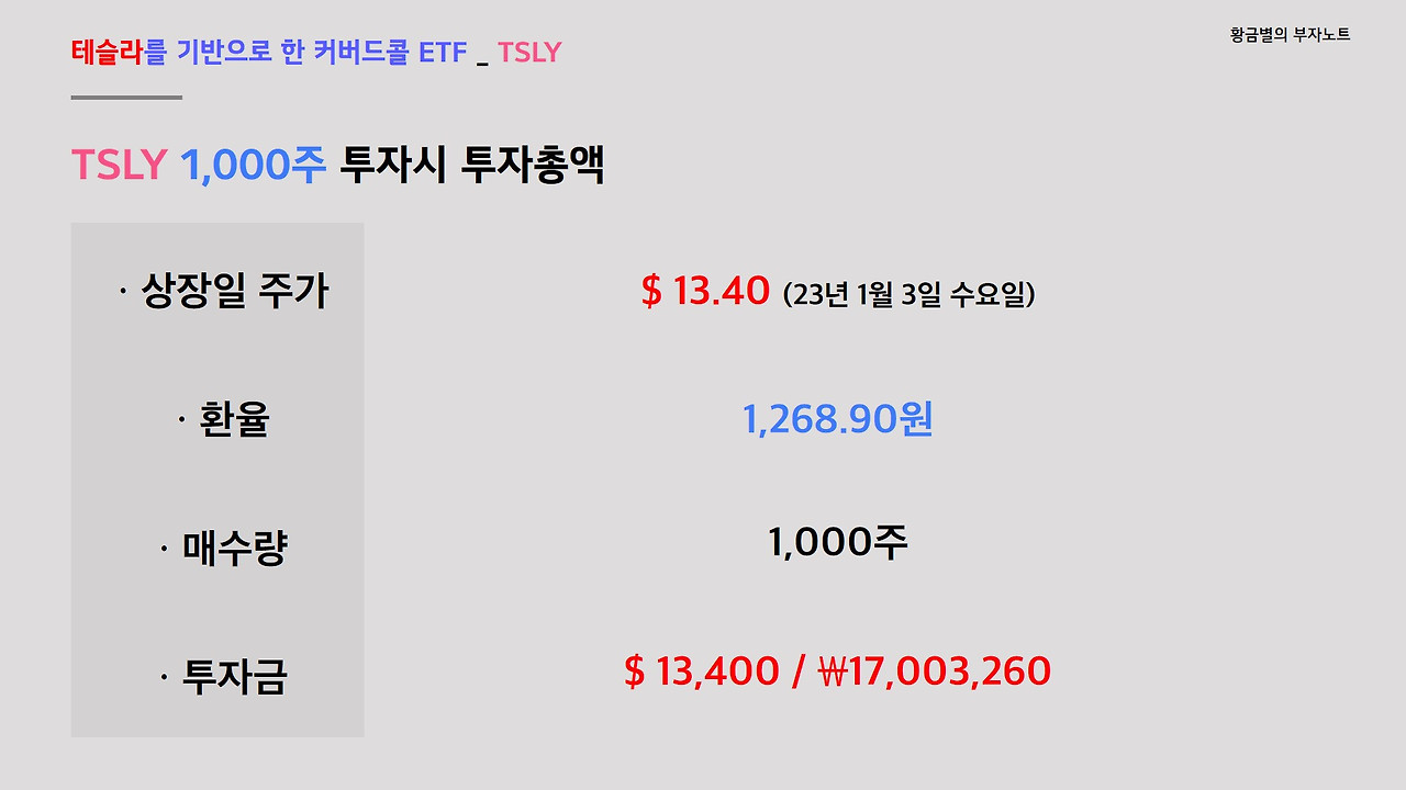 배당률 70% 테슬리 TSLY 1000주 투자시 성과는