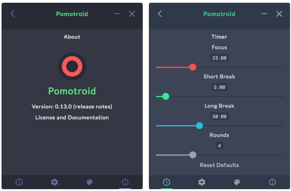 Pomotroid : 심플한 비주얼 포모도로 타이머
