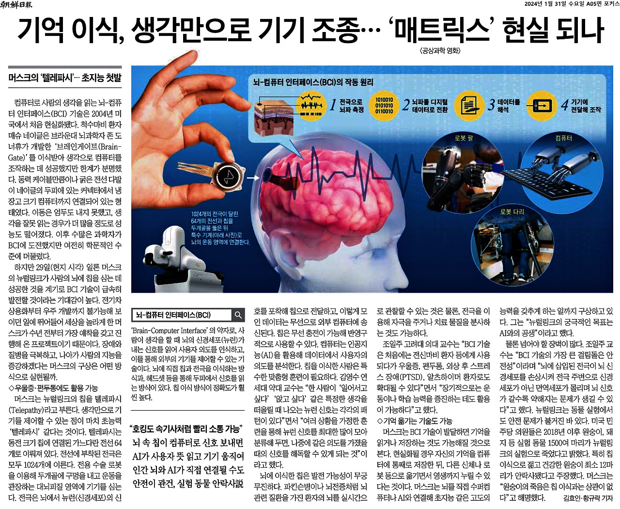 머스크 뇌에 칩이식 성공