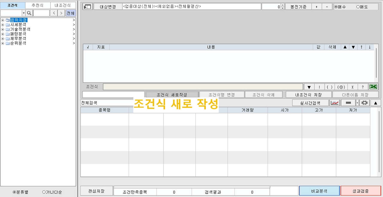 키움 Hts 영웅문 검색식 만들기