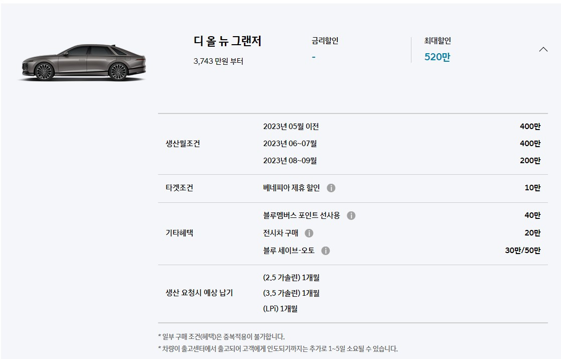 현대차 그랜저 연말 마지막 530만 원 할인