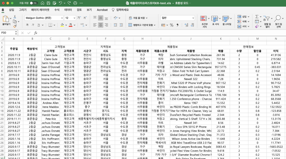 엑셀 데이터 활용하기1 데이터 정리・ 파악