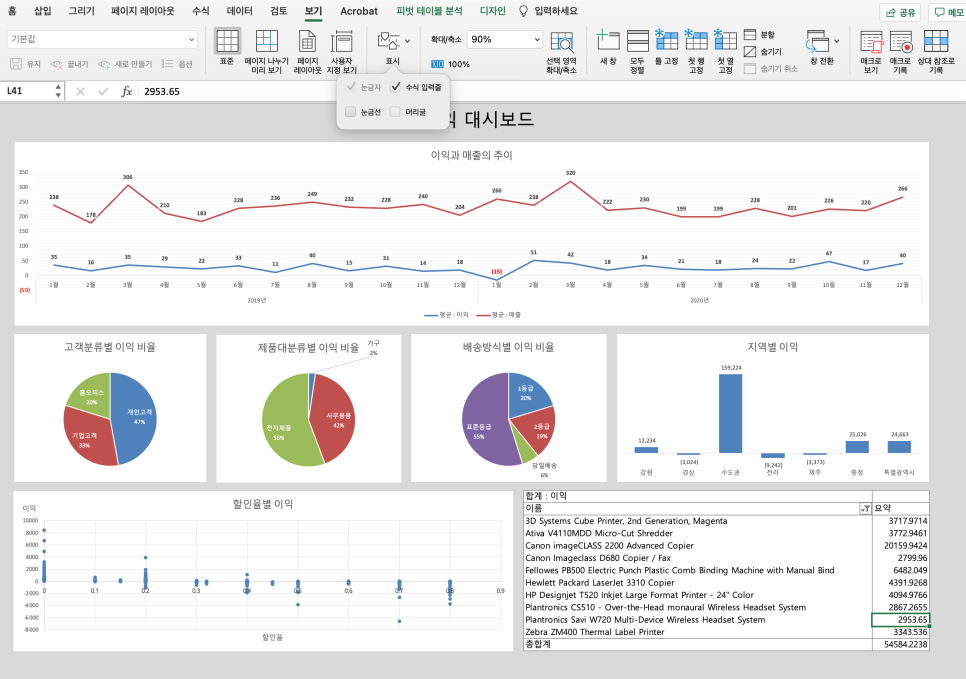 엑셀 데이터 활용하기3 대시보드형 보고서 만들기