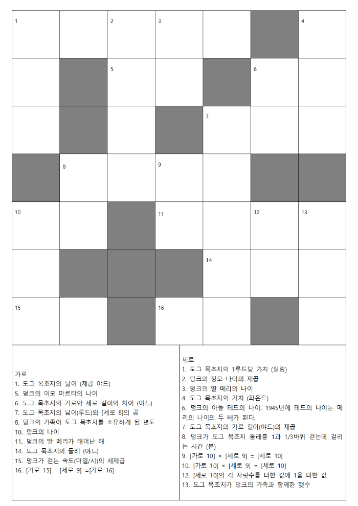 유명 십자말풀이 문제 도그 목초지
