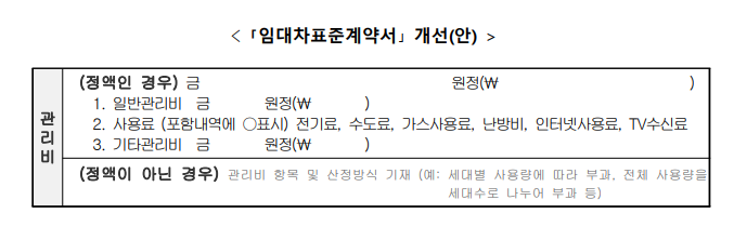 계약할 때 관리비 세부내역별로 나눠서 기재해야 합니다
