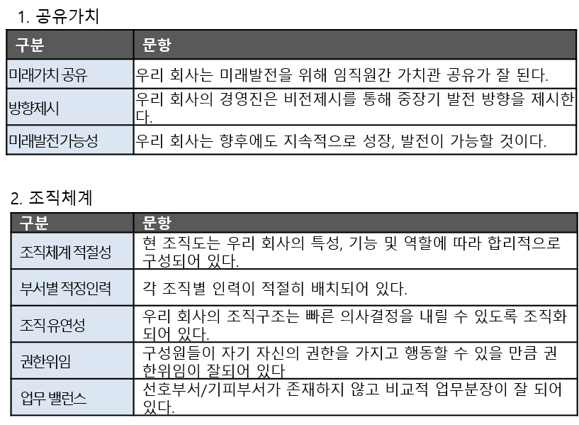 비전 만들기 내부역량설문조사