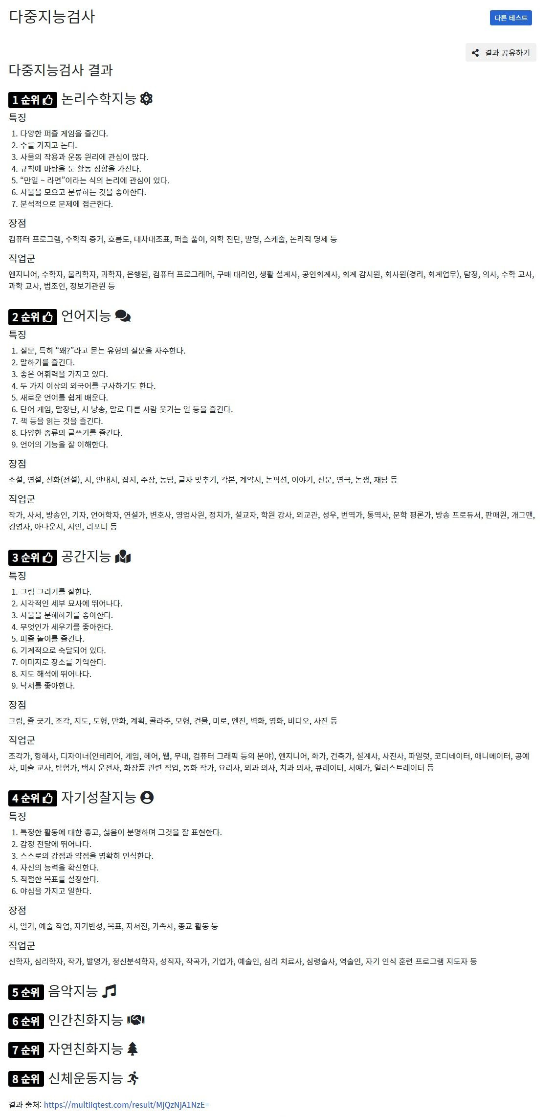 다중지능 Mbti 그리고 독서취향