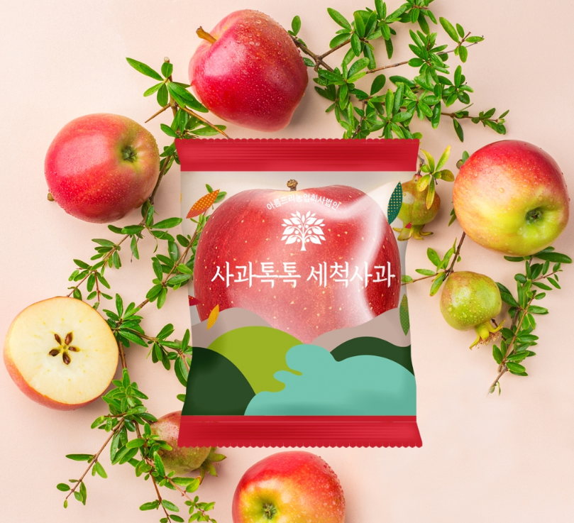 신선함이 그대로 세척사과 봉지and박스 패키지디자인