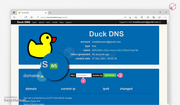 덕 Duck DNS 에서 무료 공짜 도메인 DDNS 서비스 사용하는 방법