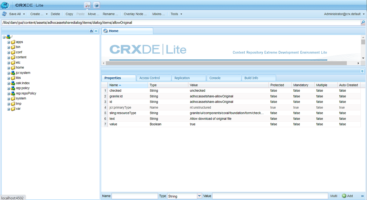 AEM CRXDE 경로 및 버전 확인 방법