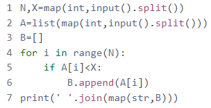 [백준/python] 10871번: X보다 작은 수 — Koala