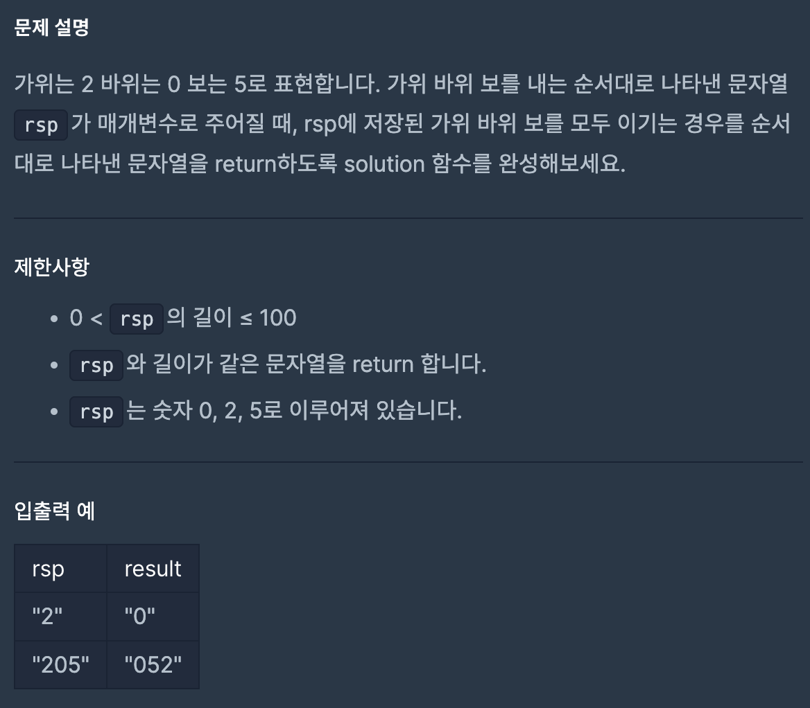 [JavaScript][프로그래머스] - LVL.0 가위 바위 보