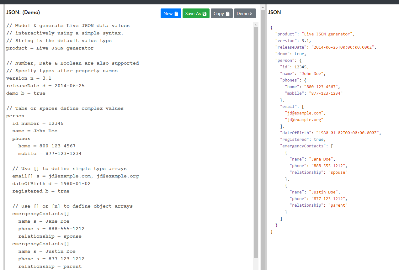 JSON 데이터 정렬 및 생성하기 좋은 사이트