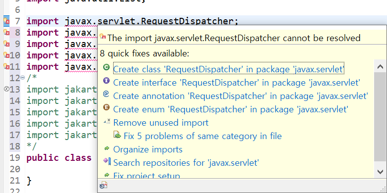 the import javax.servlet.RequestDispatcher cannot be resolved 문제해결