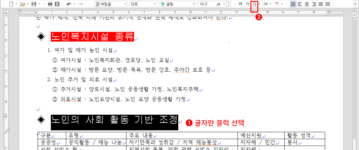 Itq 한글 문서작성 능력평가 강조점 표 편집 장평
