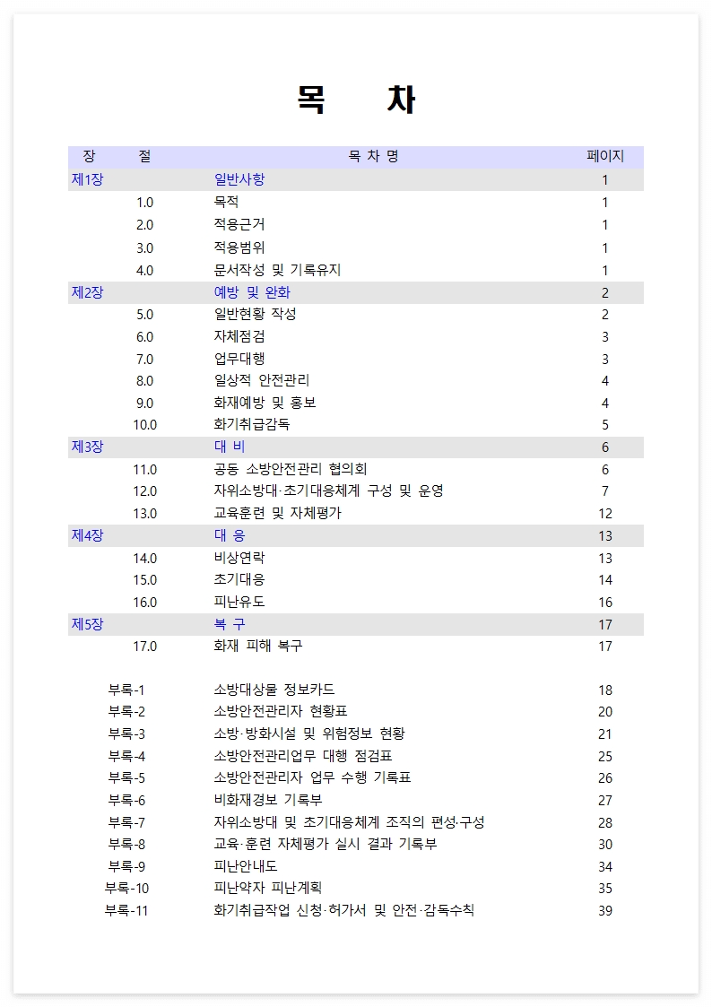 소방계획서 양식 무료다운 받기