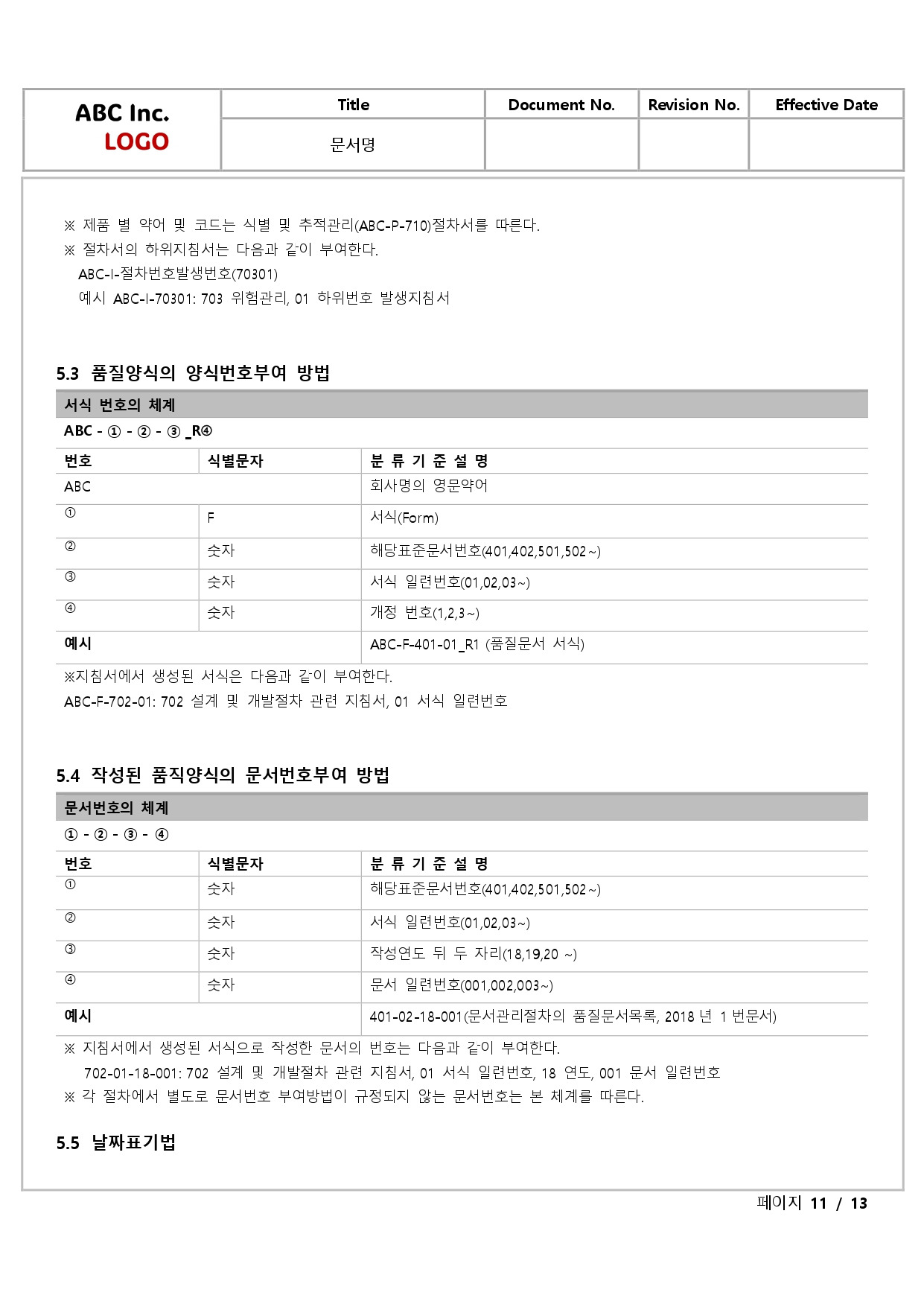 의료기기 Gmp Iso 13485 문서 및 자료 관리 절차서 예시