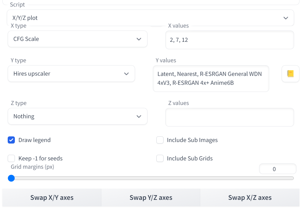 Stable Diffusion WebUI 이미지 설정 값 비교 - X/Y/Z plot, xyz plot