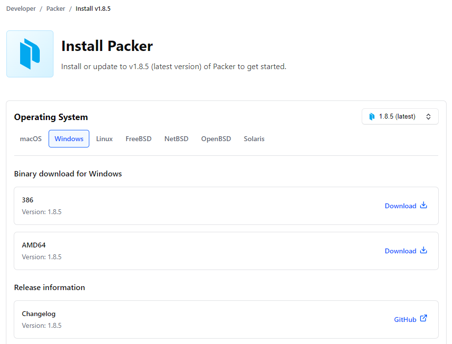 원도우에서 packer를 설치하는 방법