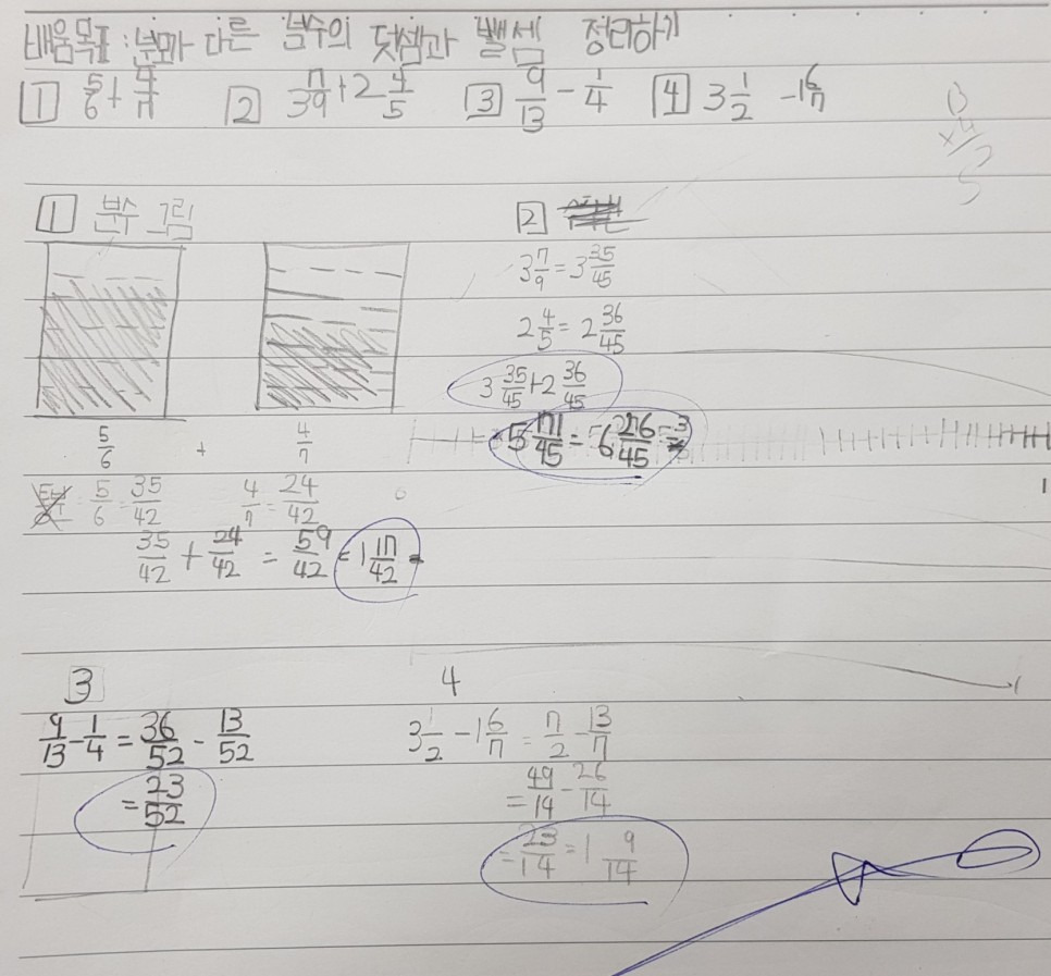 5 분수의 덧셈과 뺄셈 분모가 다른 분수의 덧셈과 뺄셈 완벽 정리5학년 1학기