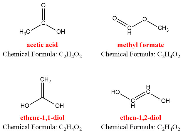 아세트산의 시성식(rational formula). C2H4O2 vs. CH3COOH