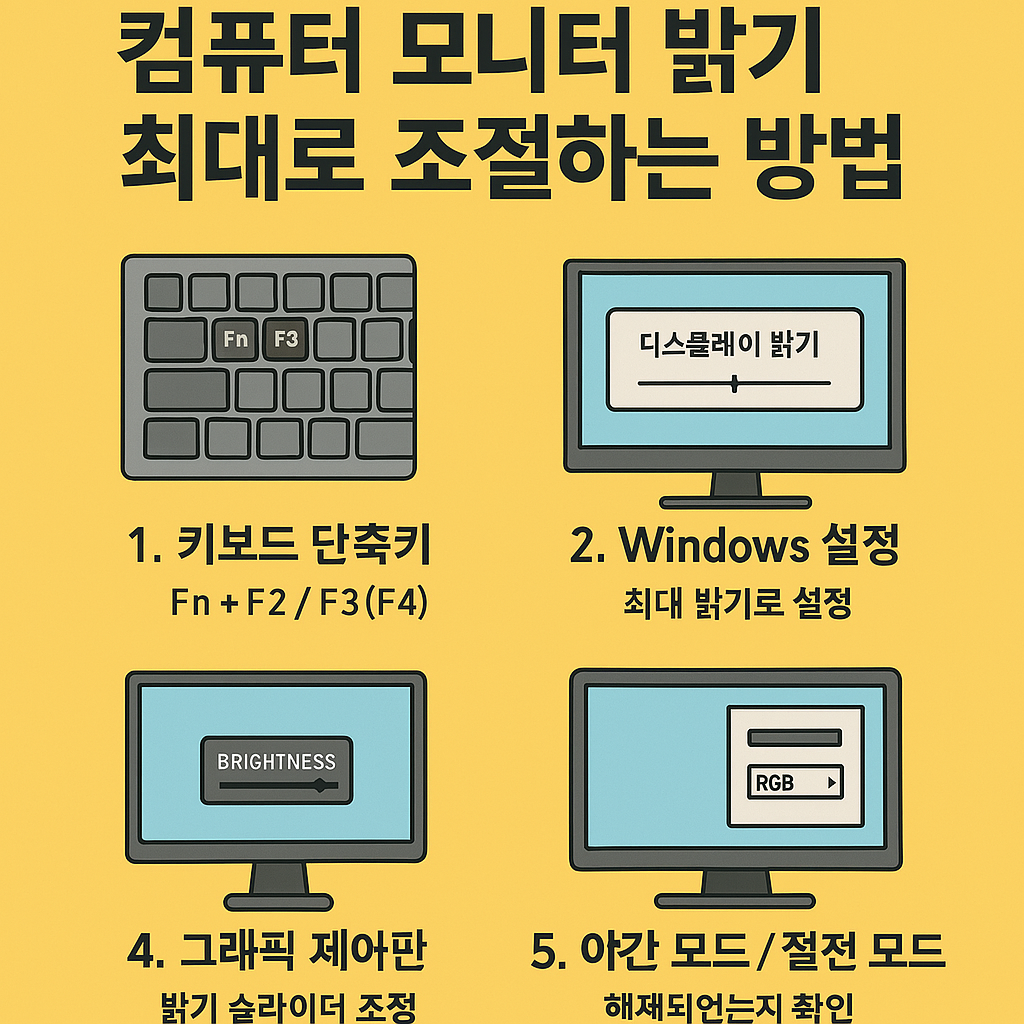컴퓨터 모니터 밝기 최대로 조절하는 방법 노트북 외부 모니터 윈도우 설정까지 총정리