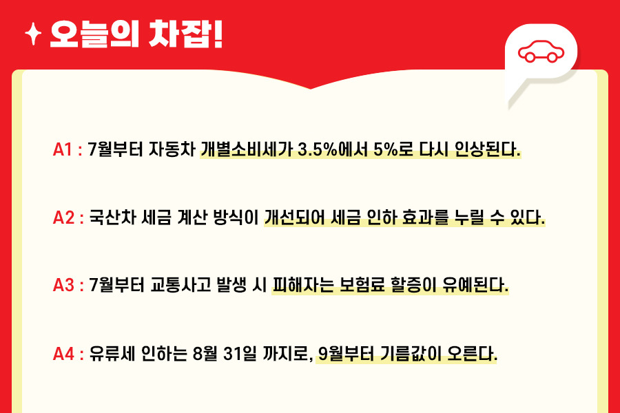 자동차 개별소비세 인하 종료와 국산차 세금 계산 방식 개선