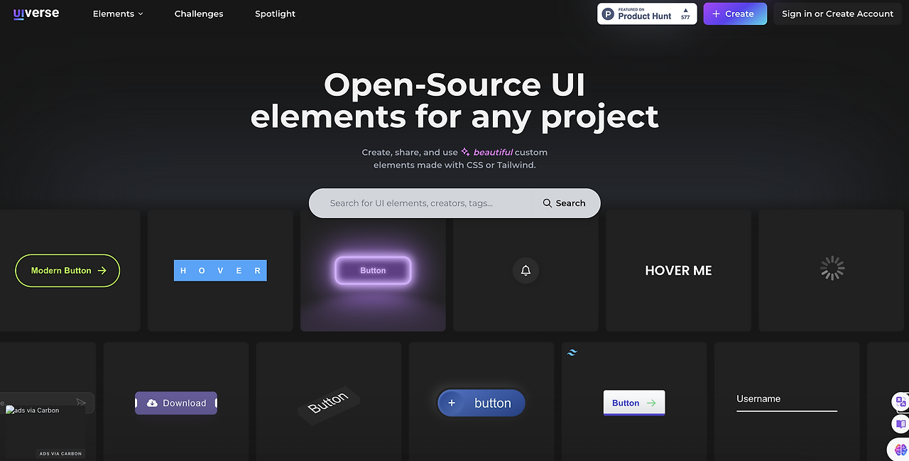 [디자인 툴]Uiverse.io UI디자이너를 위한 무료 오픈소스 툴킷