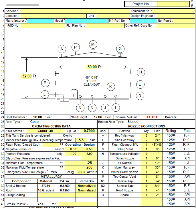 API 650 Tank Design Sheet